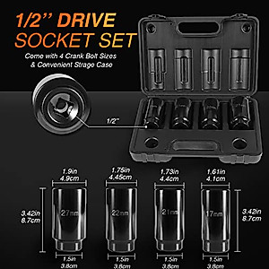 4 Pack Crank Bolt Socket Set, 17MM, 21MM, 22MM, 27MM, Harmonic Balancer Socket Set, 1/2-Inch Metric Deep Impack Socket Set, 3 Times Momentum Power of Standard Impact Sockets
