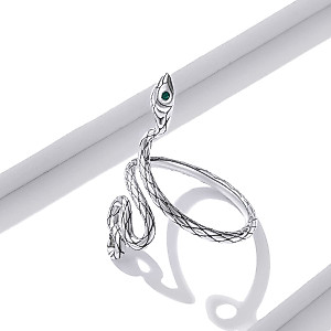 BISAER Snake Ring Adjustable Rings for Women 925 Sterling Silver Rings Gothic Vintage Jewelry for Women (silver snake, Adjustable)