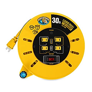 Camco Power Grip 30-Foot Extension Cord Reel with USB Charging Ports | Provides an Extended Length to Power Your Equipment and Devices | Features Multiple Built-in Power Outlets (55290)