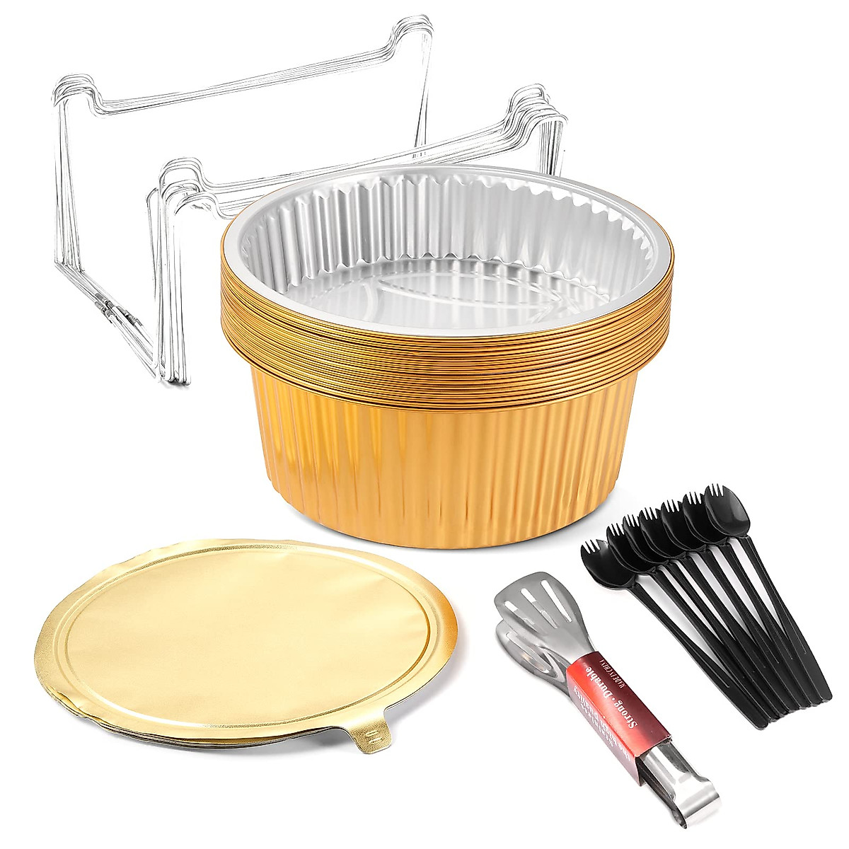 Riccioney 8 Set Disposable Chafing Dish Buffet Set Chafer Wire Racks Buffet Stand Set Food Warmer Catering Supplies Including Chafer Pans, Utensils and Buffet Stand