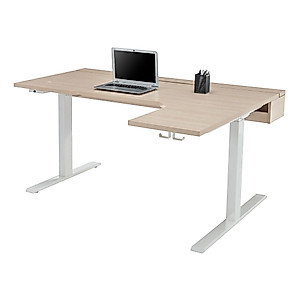 Realspace® Koru Electric 59"W L-Shaped Height-Adjustable Standing Desk with Integrated Power & Charging, Natural Oak