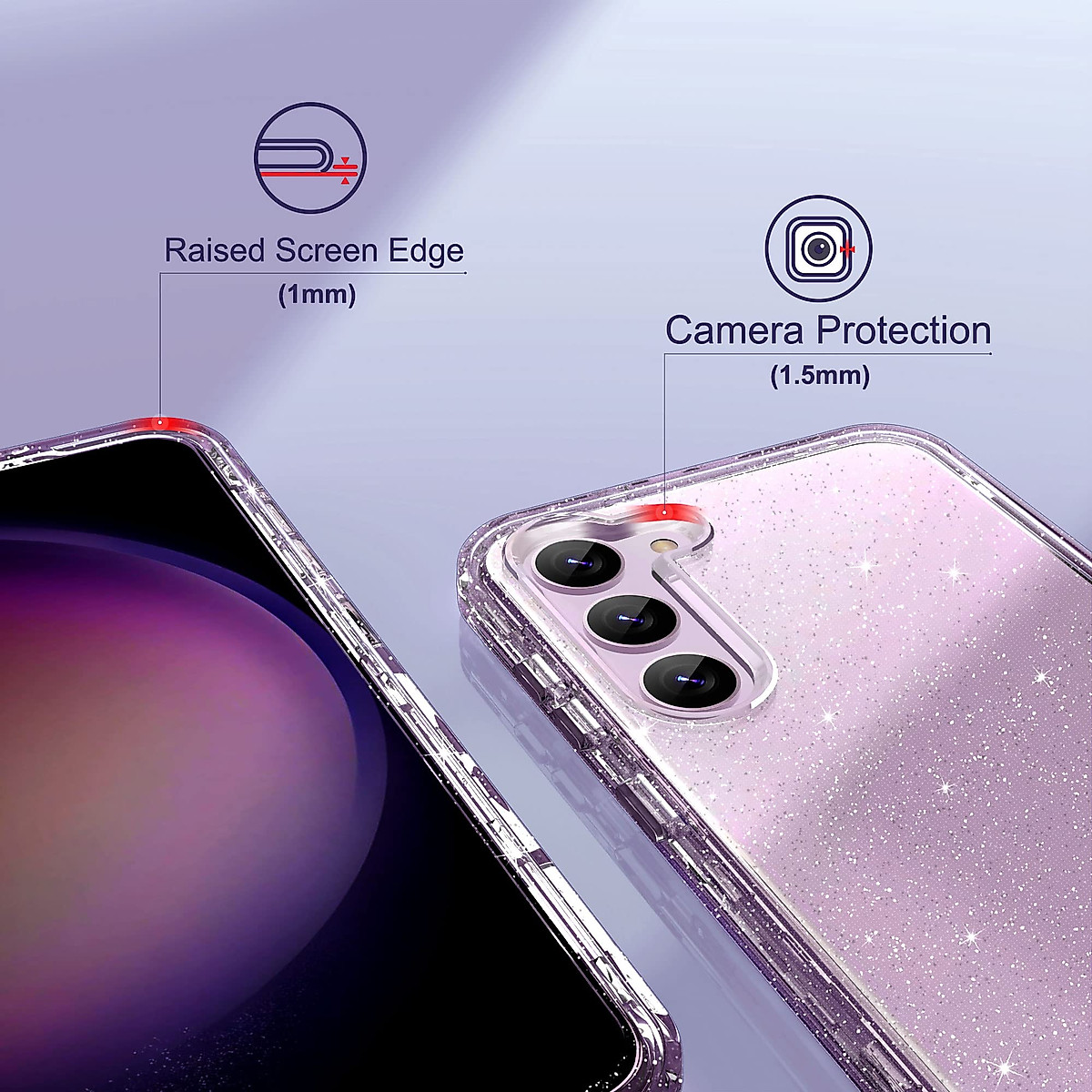 ULAK Compatible with Samsung Galaxy S23 Case,Bling Sparkle Women Girls Heavy Duty Shockproof Hybrid Soft TPU Bumper Drop Protection Transparent Phone Case for Galaxy S23 5G 6.1 inch - Clear Glitter