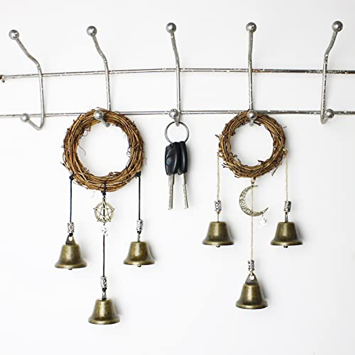 Witch Bells Witchcraft Decor Gifts Magic Pagan Wall Home Room Door Knob Decorative Protection Kitchen Witches Runes Wiccan Altar Supplies (Hemp Rope 3 Bells)