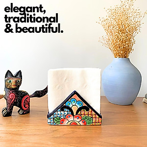 Ceramic Cocktail Napkin Holder - Authentic Mexican Pottery - for Kitchen Countertop | Dinner Table | Indoor & Outdoor Use Tissue and Letter Holder - Mexican Style Talavera Servilletero (Multicolor)