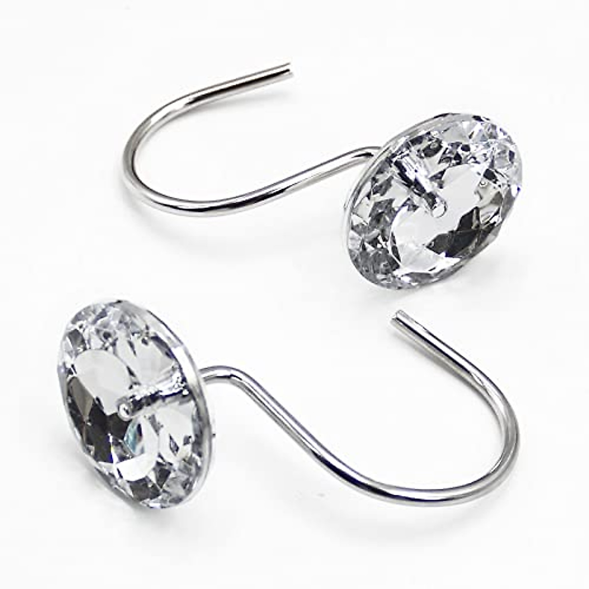 Gibelle Shower Curtain Hooks, Diamond Shaped Shower Curtain Rings Hooks for Bathroom Curtains Rod, Acrylic Decorative Rhinestones Bling Rolling Bathroom Accessories Set of 12, Clear