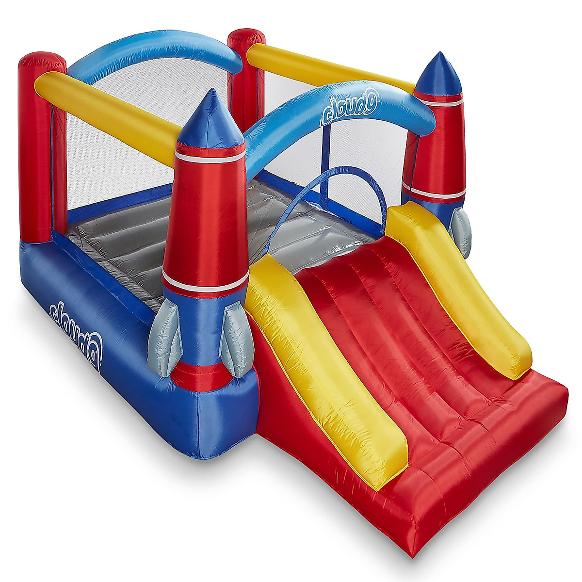Cloud 9 Inflatable Bounce House and Blower, Rocket Theme Bouncer for Kids with Slide, Includes Stakes and Repair Patches