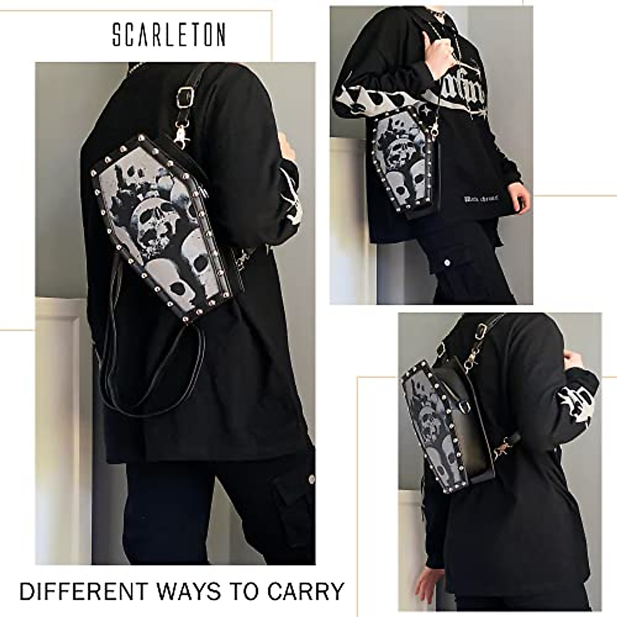 Scarleton Casual Backpack Purse for Women, Punk Skull Backpack, Faux Leather Gothic Shoulder Bag, Rivet Crossbody Bag, H209201E - Black
