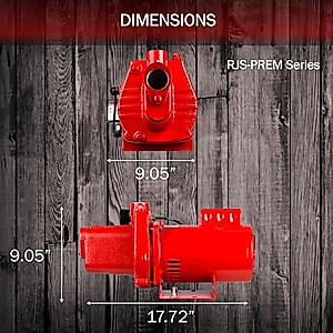 Red Lion RJS-100-PREM 1 HP, 23 GPM, 115/230 Volt, Premium Cast Iron Shallow Well Jet Pump, Red, 602208, 9.1 x 17.8 x 9.1 inches