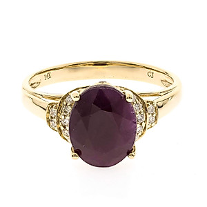 Gin & Grace 14K Yellow Gold Genuine Ruby Ring with Diamonds for women | Ethically, authentically & organically sourced (Oval-cut) shaped Ruby hand-crafted jewelry for her | Ruby Ring for women