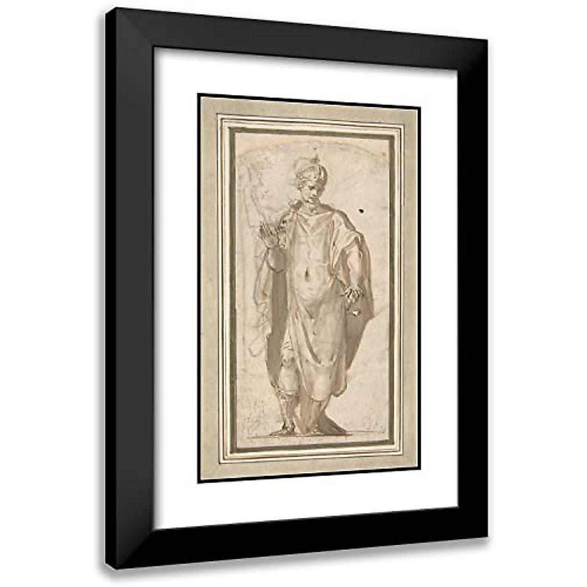 ArtDirect Cesare Nebbia 12x18 Black Modern Frame and Double Matted Museum Art Print Titled - Standing Figure of a Warrior King (1536-1614)