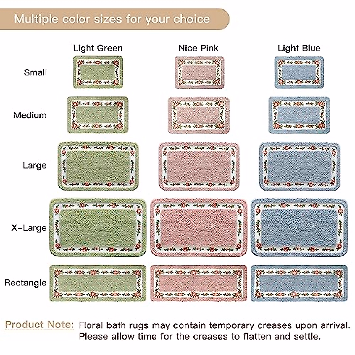 FAONIE Pretty Floral Rural Style Romantic Rose Flower Rug Shaggy Area Rugs Soft Non-Slip Doormat Floor Mat Bath Mat Bathroom Shower Rug Bedroom Living Room Carpet (Light Green, M)