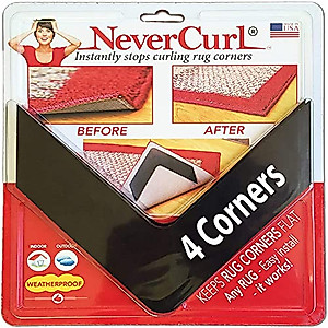 NeverCurl Best V Shape Design Rug Corner Gripper to Instantly Stops Rug Corner Curling - Safe for Wood Floors - For Indoor & Outdoor Rugs - Carpet Tape / Rug Tape - Not An Anti-Slip Pad - Rug Grip