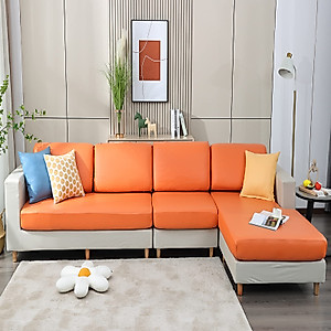 GUYIRT PU Leather Magic Sofa Seat Cushion Covers Stretch, Waterproof Individual Cushion Covers for L Shape Sofa, Non Slip Sofa Cushion Slipcovers for Living Room (Light Gray,L-Chaise)