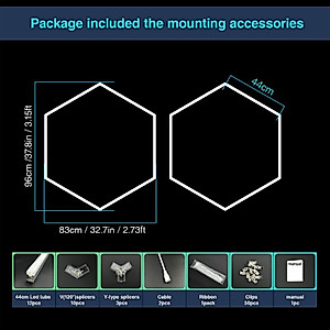 Qiandenghui Hexagon LED Ceiling Light for Garage, Super Bright 6000K 30W Daylight White LED Honeycomb Lighting Kit, Linkable Light for Garage Car Shop Workshop Warehouse(1-Hex)