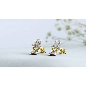 Dazzlingrock Collection 0.17 Carat (ctw) Round White Diamond Basket Ball Hoop Shape Hip-Hop Fashion Stud Earrings for Her | 10K Yellow Gold