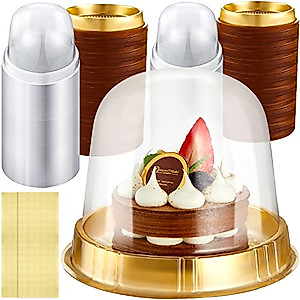 Mimorou 200 Pcs Individual Cupcake Boxes Clear Plastic Cupcake Containers Disposable Single Cupcake Holder with Lid Gold Tall