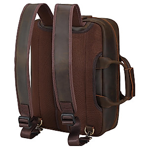 TIDING Men's 15.6 Inch Leather Convertible Backpack Large Capacity Laptop Briefcase Messenger Bag(Updated Version)