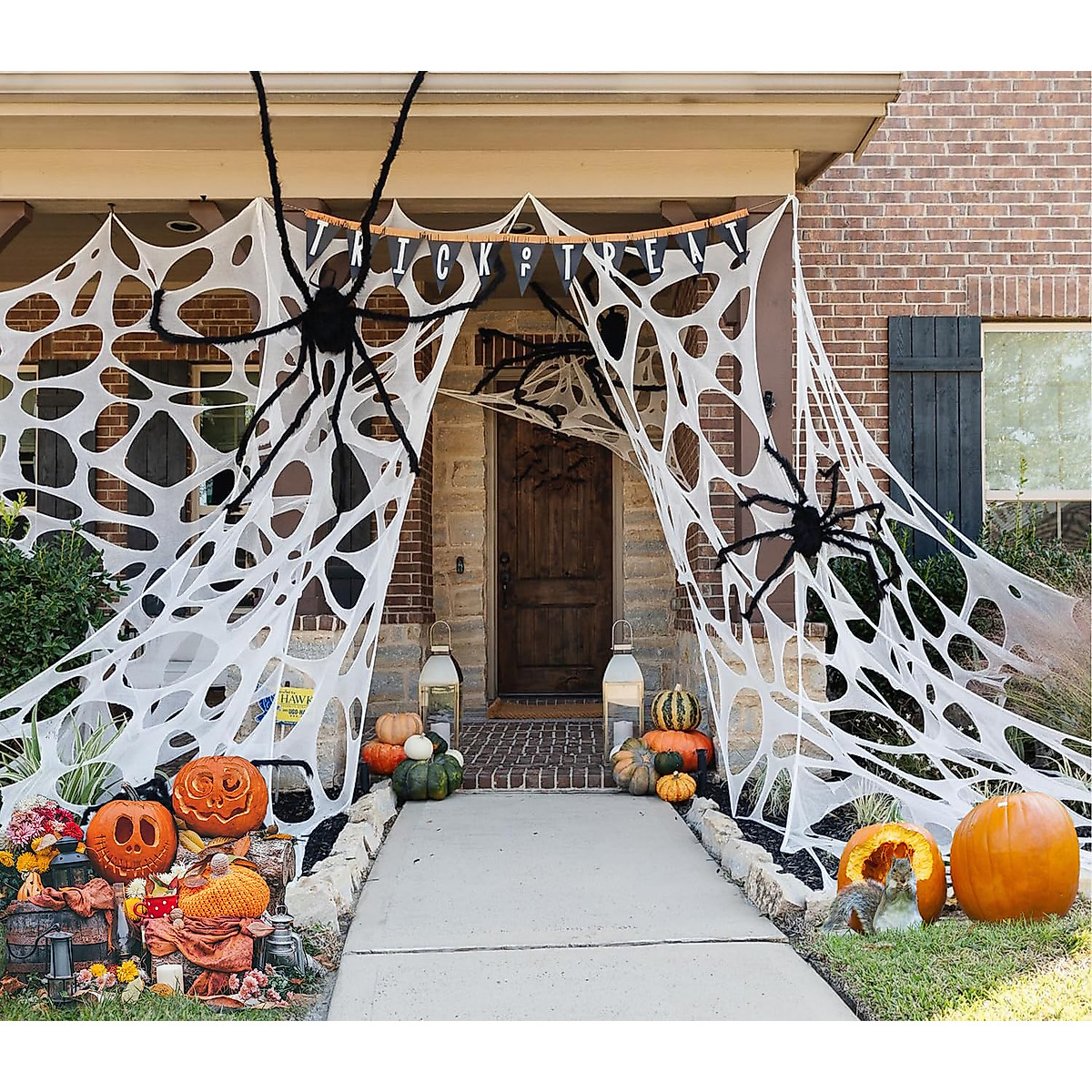 Giant Spider Web Halloween Decorations Outdoor, Stretchy 450 sqft Spooky Spider Web, Cut-Your-Own Flexible Spider Webbing for Halloween Party, Haunted House Outdoor Indoor