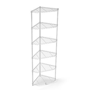 Pentagonal Corner Storage Rack, 6 Tier Metal Corner Shelf Wire Shelving Unit, 600lbs Capacity, NSF, Adjustable Height, Leveling Feet and Liners, Ideal for Bathroom, Kitchen, 72"H x 20"L x 20"W White