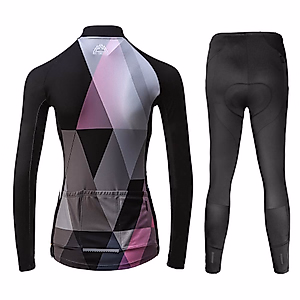 Mysenlan Women's Cycling Long Sleeve Breathable Jersey Set 3D Padded Long Pants Bike Shirt Bicycle Tights Clothing Black