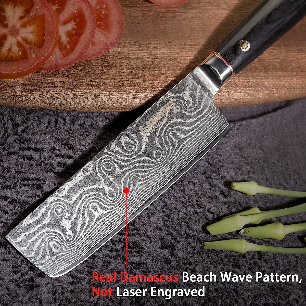 EANINNO Damascus Nakiri Knife Japanese 7 inch, Asian Japan Vegetable Cleaver Professional 67 Layer VG-10 Damascus Steel Knife, Sharp Kitchen Knifes Wooden Handle