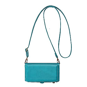 MInCYB Wallet Case Compatible with iPhone 13 Pro, Zipper Case with RFID Blocking Card Holder Slot, Magnetic Detachable Zipper Purse with Wristlet Strap, Leather Cover for iPhone 13 Pro.（Retro Blue）