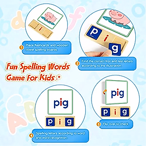 Learning Toys for 3 4 5 Years Old Kids - 116Pcs Short Vowel Letters Sorting Spelling Reading Toy Set with Double-Sided Flash Cards, Preschool Kindergarten Learning Activities Toy for Boys Girls