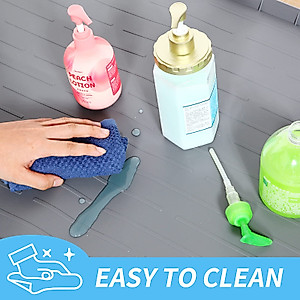 Under Sink Mat Waterproof, 34''x22'' Silicone Under Sink Liner, Durable Cabinet Protector Mats With Drain Hole, Kitchen Bathroom Under Sink Liner Drip Tray for Water Drips, Leaks, Spills (Grey)