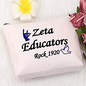 PXTIDY Greek Sorority Gift Appointment Makeup Bag for Women Zeta Educators Rock 1920 Cosmetic Bag Sisterhood Gift Sorority Paraphernalia Gift(beige)