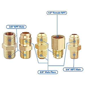 MCAMPAS 10 Feet High Pressure Braided Propane Hose Extension With Conversion Coupling 3/8"Flare to 1/2" Female NPT, 1/4" Male NPT,3/8" Male NPT,3/8" Male Flare for BBQ Grill, Heater, Fire Pit