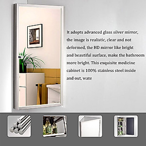 Generic 24"" Bathroom Corner Medicine Cabinet W/Mirror, Bathroom Stainless Steel Wall Mount Mirror Cabinet, Hanging Triple Shelf Storage Cabinet (Right), Small