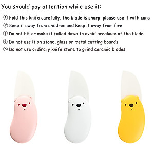 lvoku Mini Fruit Vegetable Ceramic Knife,Little Portable Folding Knives,Fruit Paring Tool,Thanksgiving Day,Christmas Gift,Unique Cute Yellow Bear Gift Ideas for Man Women Mom