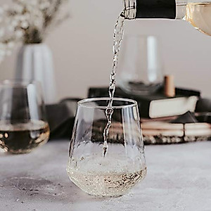 Libbey Hammered Base All-Purpose Stemless Wine Glass, 17.75-ounce, Set of 8