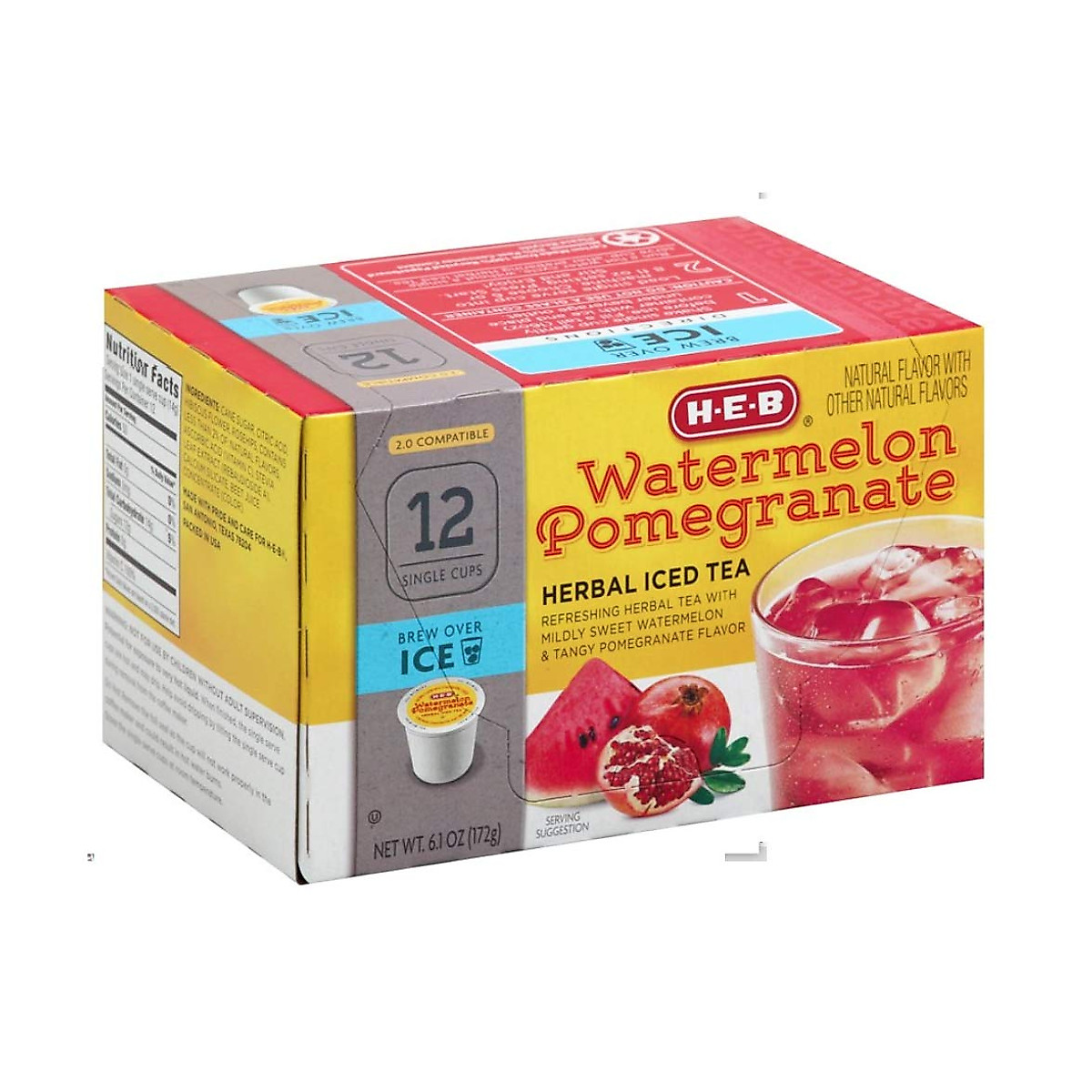 HEB Brew Over Ice, Watermelon Pomegranate Lemonade Single Serve Cups compatible with Keurig 2.0, 12 cts
