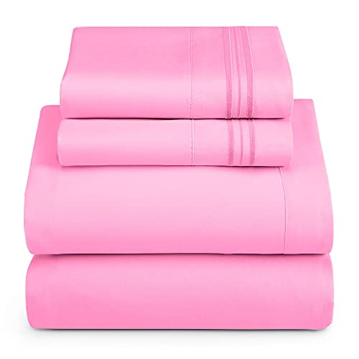 Hearth & Harbor Full Size Sheets - 4 Piece Bed Sheet Set, Hotel Luxury Double Brushed Bed Sheets - Extra Soft Bedding Sheets & Pillowcases, Full, Light Pink