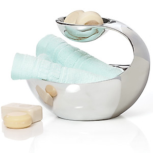 nambe Scoop Server | Two-Tiered Chip and Dip Bowl | Cold & Hot Appetizer Serving Bowl | Made of Metal Alloy | 11 x 8 Inch | Designed by Wei Young (Silver)