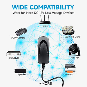 UL Listed 12V 1A 10ft Power Supply Adapter with 3 Tips, 12V 1000mA 12W AC Adapter Charger Replacement for LED Strip Light Keyboard BT Speaker Router CCTV Camera Webcam DVR NVR and More