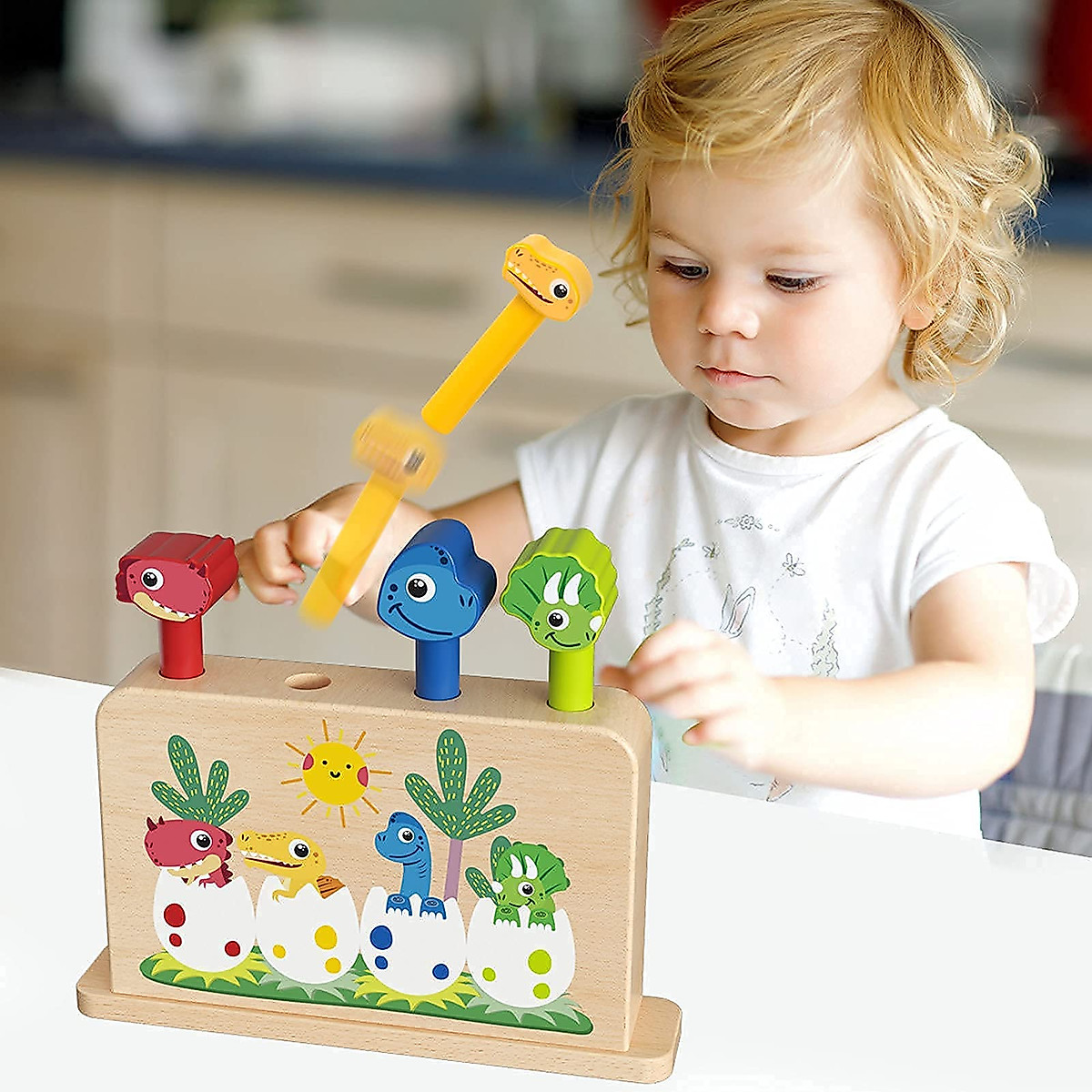 Tacobear Pop Up Toy Wooden Dinosaur Montessori Games Preschool Learning Educational Toys for 1 2 3 Years Baby Toddlers Kids Boys Girls