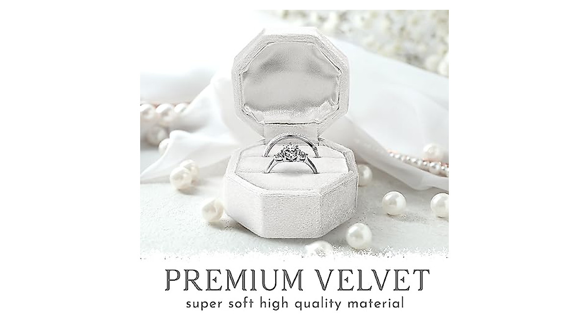 Elegant White Velvet Ring Box for Weddings & Engagements