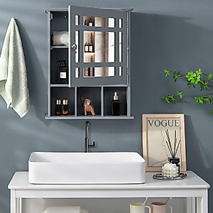 LOKO Bathroom Medicine Cabinet with Mirror, Small Bathroom Cabinet Wall Mounted with Single Mirrored Door & Adjustable Shelf, Bathroom Wall Cabinet, 19 x 6.5 x 23.5 inches (Grey)