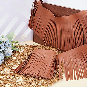 PH PandaHall 2 Yards Leather Fringe Trim, 5.9 Inch PU Leather Tassels Brown Tassel Trim DIY Dance Skirt Tassel Fringe Wrap Cover for Keychain Clothe Dress DIY Lamp Shade Bag Sewing Craft Embellishment