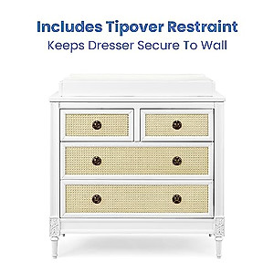 Delta Children Madeline, Dresser w Interlocking, Bianca White/Textured Almond