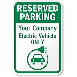 SmartSign Custom Electric Vehicle Reserved Parking Sign - 12 x 18 Inch, Add Company Name, 63 mil thick Laminated Aluminum, 3M Engineer Grade Reflective, Green and White, Made in USA