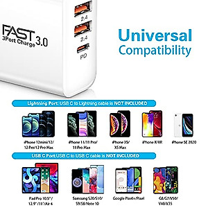 USB C Charger 2Pack, iSeekerKit 30W 3-Port Fast Type C Wall Charger Block with PD 3.0 + 5V/2.4A Foldable USB C Charging Block Plug Compatible for iPhone 14/13/Pro Max/Samsung Galaxy/Pixel 7-White
