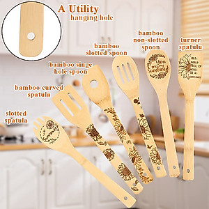Wooden Spoons for Cooking, 6PCS Sunflower Burned Engraved Bamboo Spoons Set, Sunflower Kitchen Decor and Accessories, Sunflowes Cooking Utensil Gifts Ideas for Housewarming Wedding Birthday Shower
