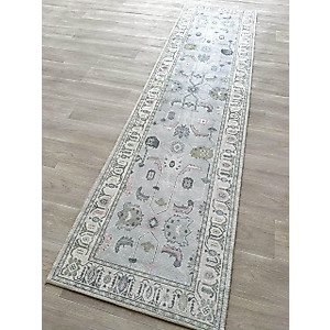 Cream Blue Oushak Rug, Modern Rugs, Vintage, Turkish, Eclectic, Floral, Pastel, Washable, Small Throw, Accent Area Rug for Living Room, Bedroom, Kitchen, Bathroom, 2'5"x4'9
