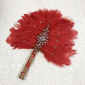 Msbfea Big Size Design African White Ostrich Feather Ladies Wedding Feather Fan for Bride Feather Nigerian - Same as Pictures Color 189