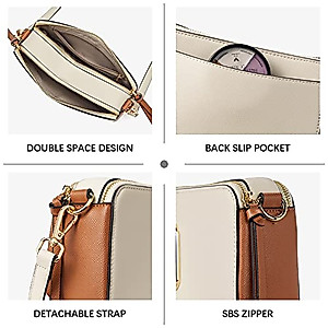 BOSTANTEN Crossbody Bags for Women Leather Snapshot Phone Purses Shoulder Handbags with 2 Adjustable Wide Strap Beige White