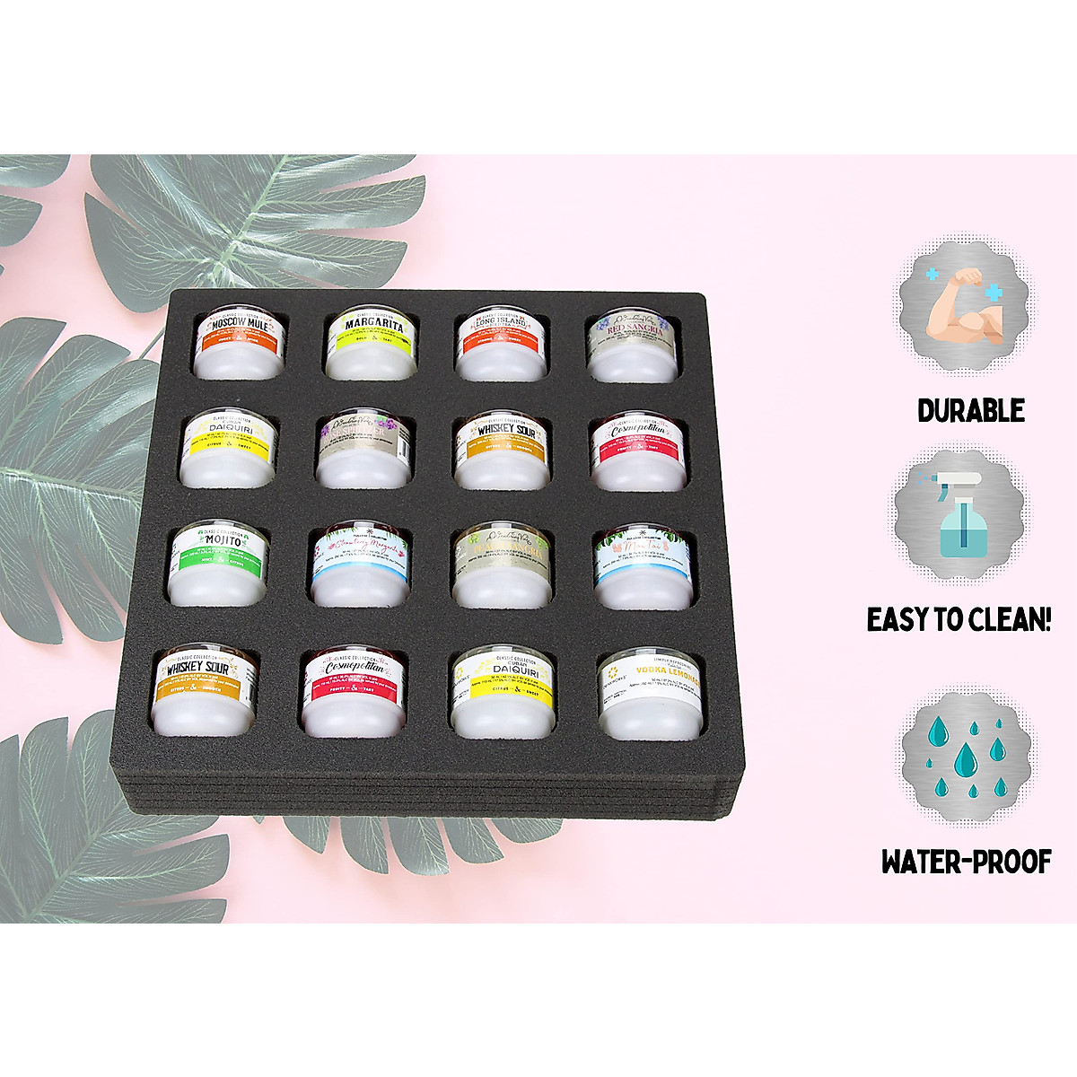 Polar Whale 2 Cocktail Capsule Drawer Organizers Tray Insert Compatible with Keurig DrinkWorks Pods for Kitchen Home Bar Party Waterproof Washable Black Foam 16 Compartment 12.5 x 12.5 Inches