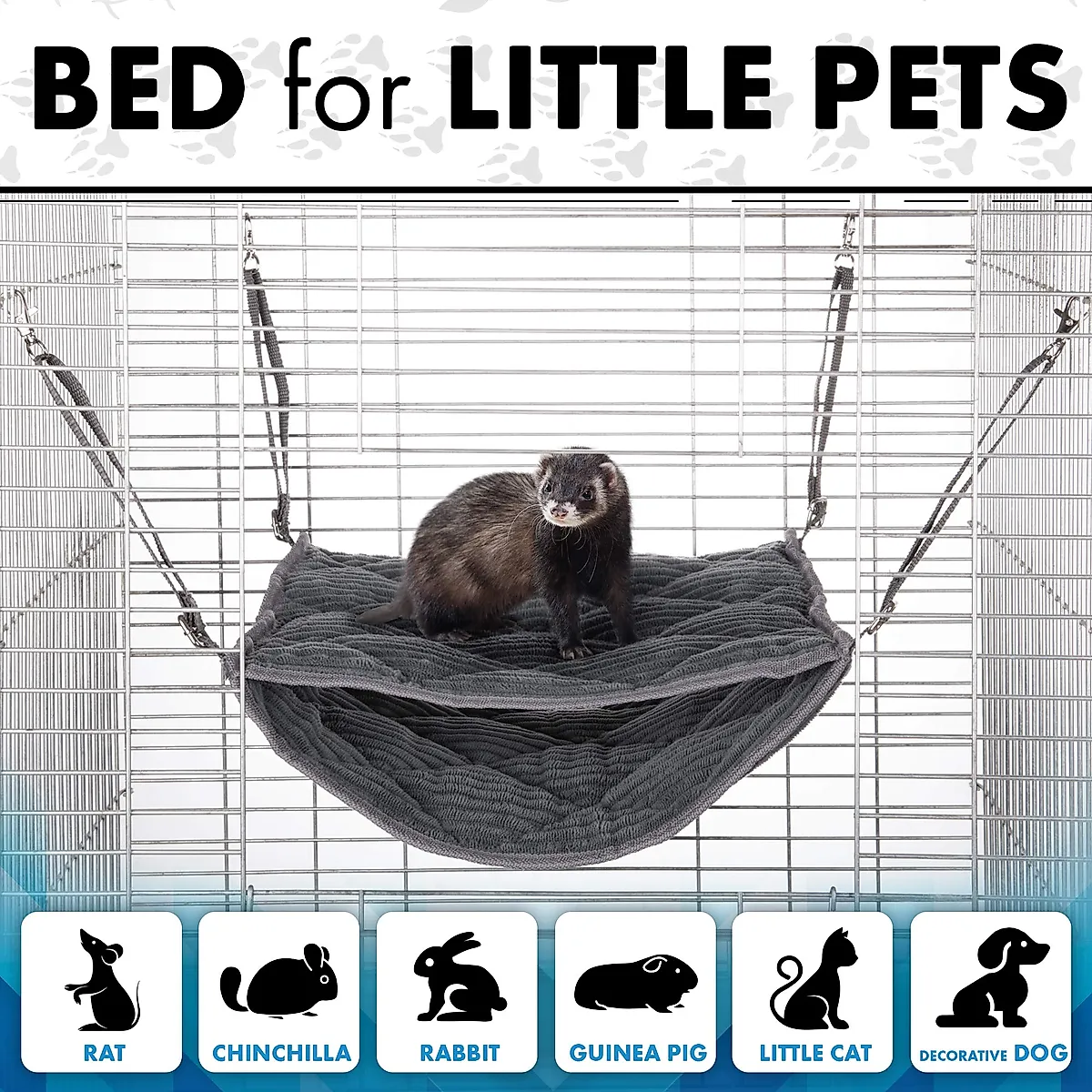 2 Brothers Wholesale Ferret Hammock for Cage - Plush Double Bunk Bed Hanging Clips - Perfect for 2 or More Small Pets! (Rats, Ferrets, Hamsters, Guinea Pigs, Chinchillas & Squirrels) - Black
